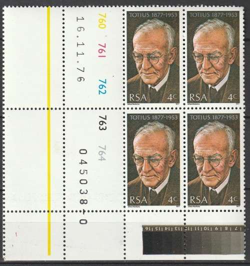 Republic of South Africa - South Africa RSA - 1977 - Totius Dr Jacob du Toit - Control Block of ...